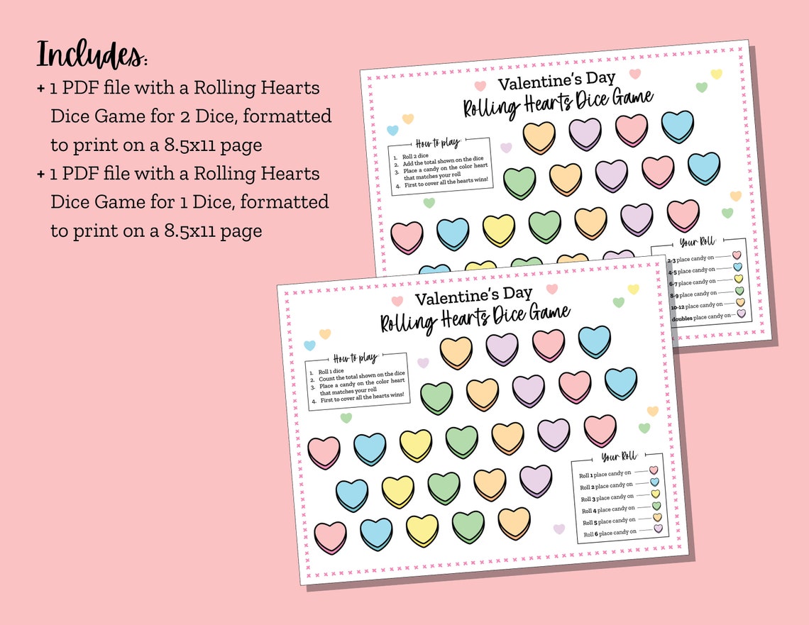 Rolling Hearts Candy Dice Game Fun Valentines Game for Kids - Etsy