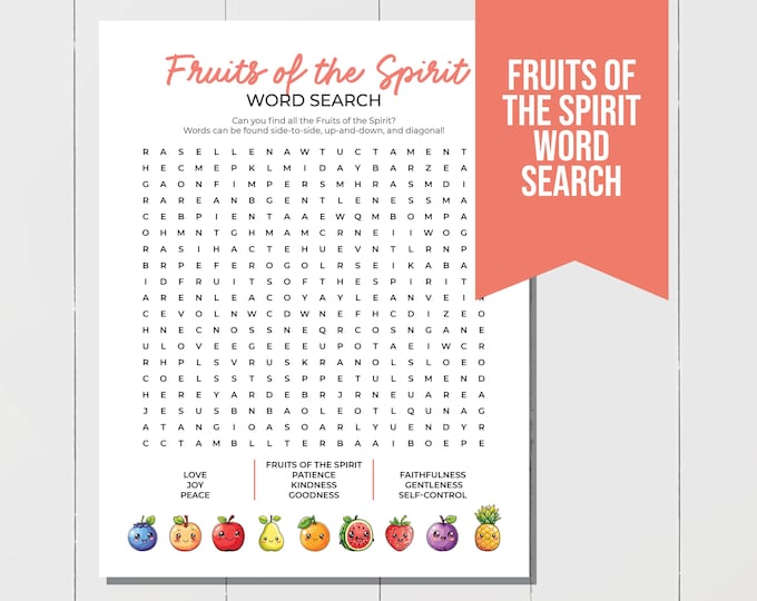 Fruits of the Spirit Word Search, Religious Word Search, Christian ...