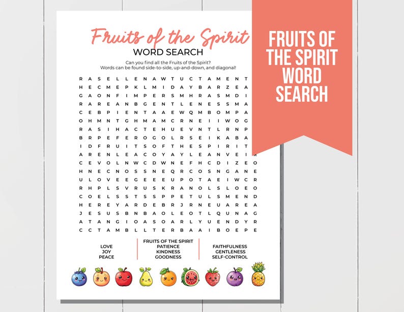 Fruits of the Spirit Word Search, Religious Word Search, Christian ...