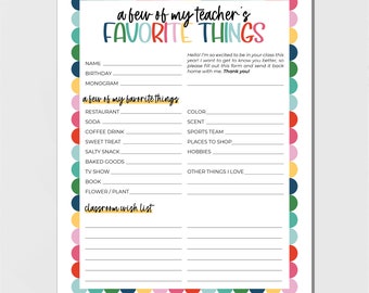 All About the Teacher Printable With Classroom Wishlist, Teacher ...