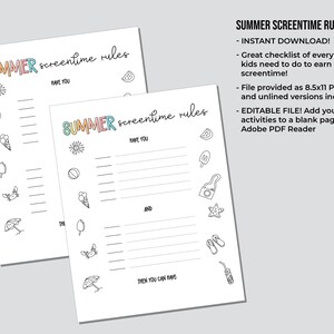 EDITABLE Summer Screentime Checklist for Kids, Ideas to Keep Kids off ...