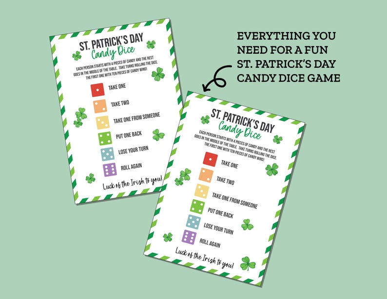 St Patricks Day Candy Dice Game, Fun St Paddys Day Game for Kids, Kids ...