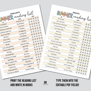 EDITABLE Summer Reading List for Kids, Summer Reading Printables ...