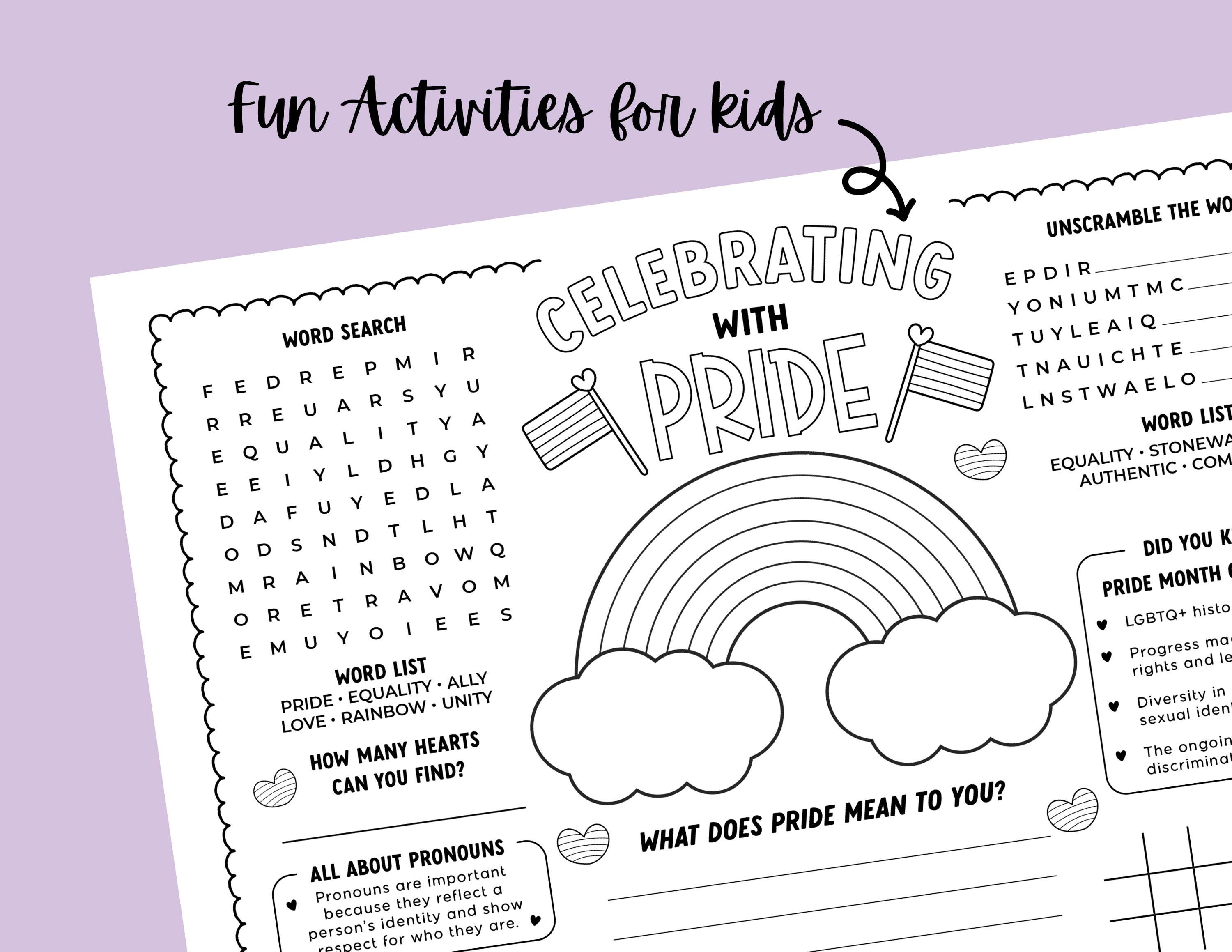 Pride Coloring Activity Placemat, Pride Activity for Kids, Classroom ...