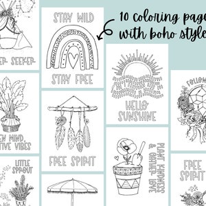 Boho Coloring Pages Digital Coloring Book Rainbow Coloring - Etsy