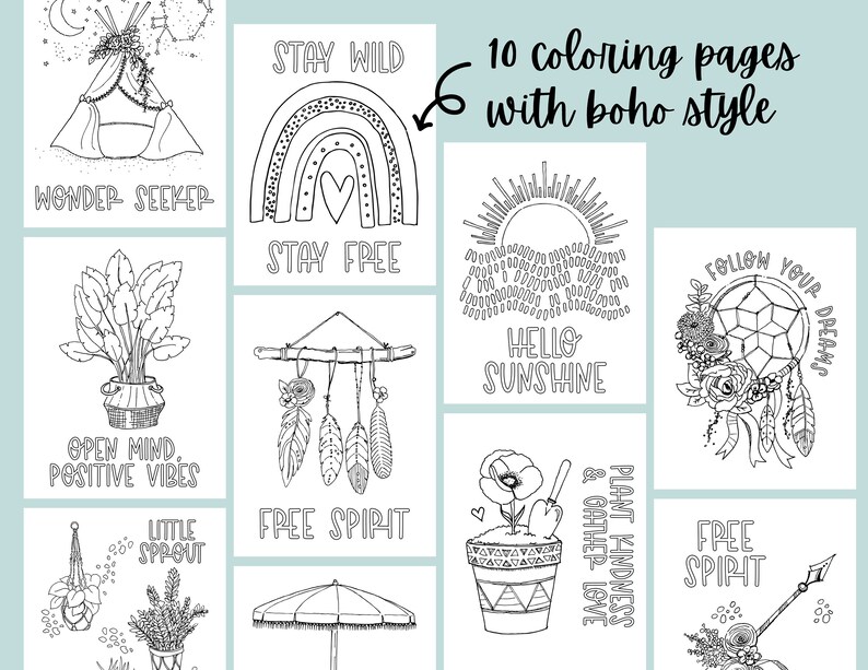 Boho Coloring Pages Digital Coloring Book Rainbow Coloring - Etsy