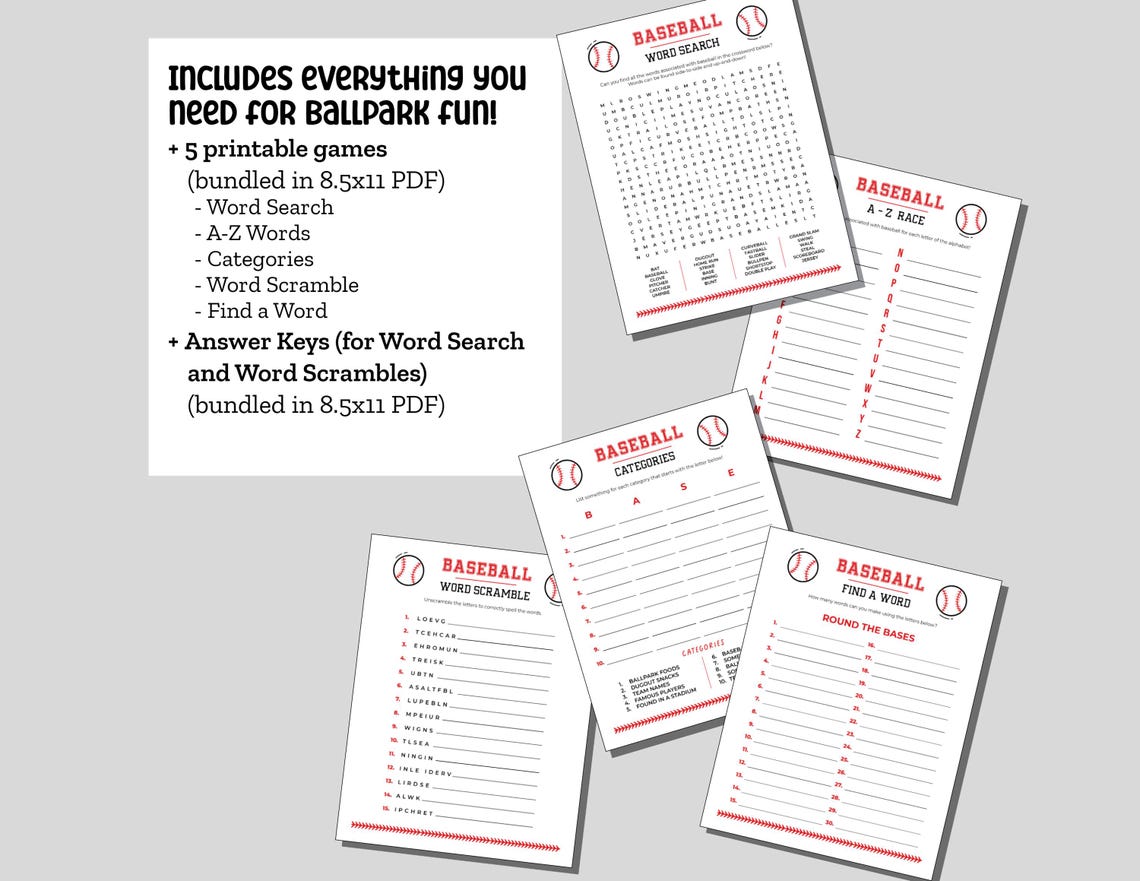 Baseball Word Search, Baseball Word Games for Kids, Baseball Party ...