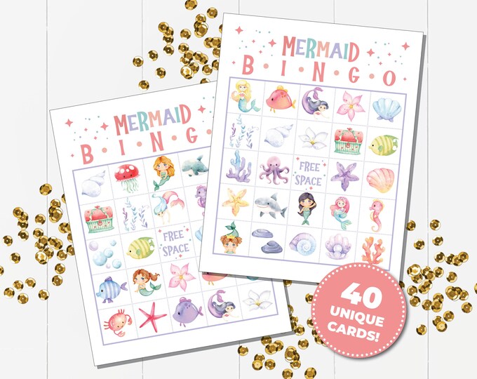 Birthday Party Game, Mermaid Bingo Cards, Under the Sea Party Theme ...