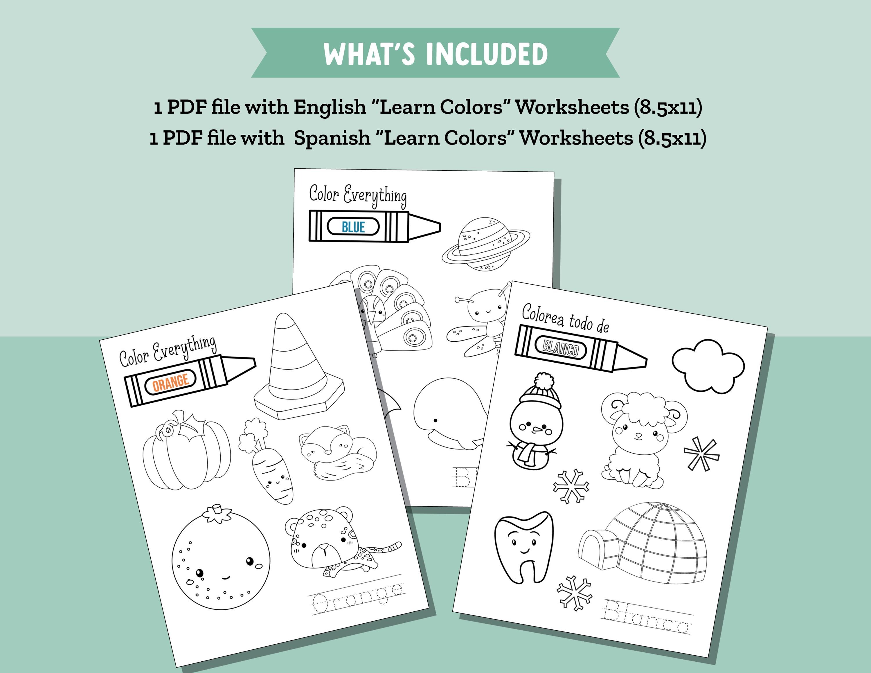 Learning Colors Coloring Pages for Kids, Fine Motor Skills, Spanish ...
