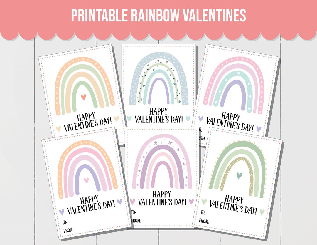 Printable Kids Valentines Card, Rainbow Valentines for Classroom ...
