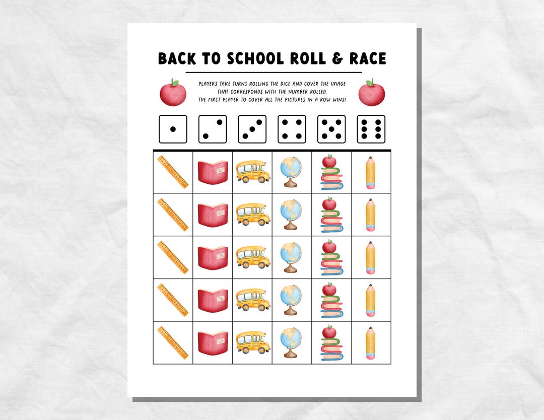 Back to School Roll & Race Game, Kids Classroom Dice Game, Preschool ...
