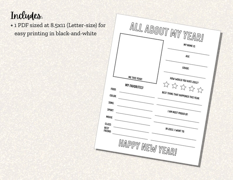 Kids Year in Review Activity Printable Time Capsule for Kids - Etsy