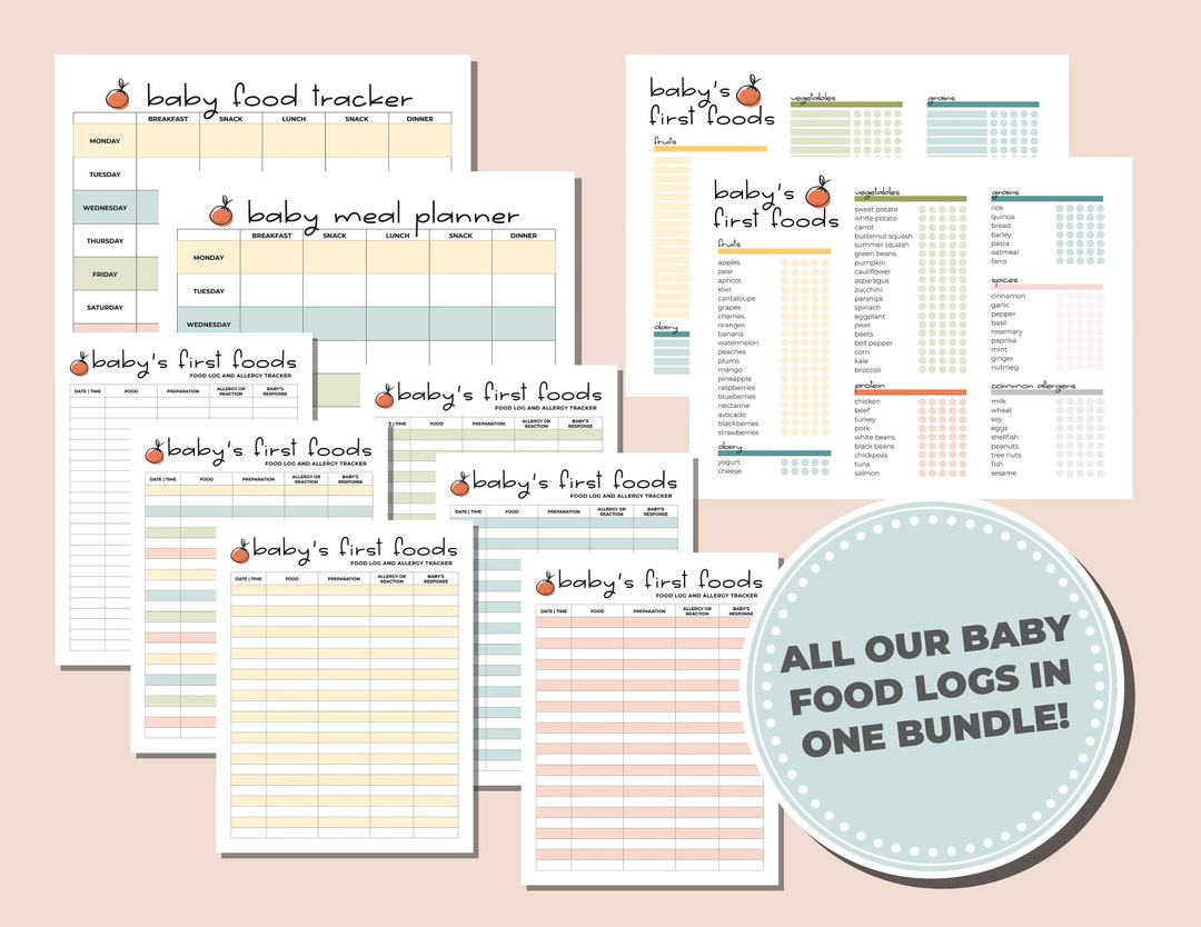 Baby Food Log Bundle! Perfect for Baby’s First Foods Checklist, Baby ...