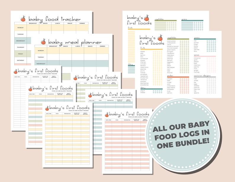 Baby Food Log Bundle! Perfect for Baby’s First Foods Checklist, Baby ...