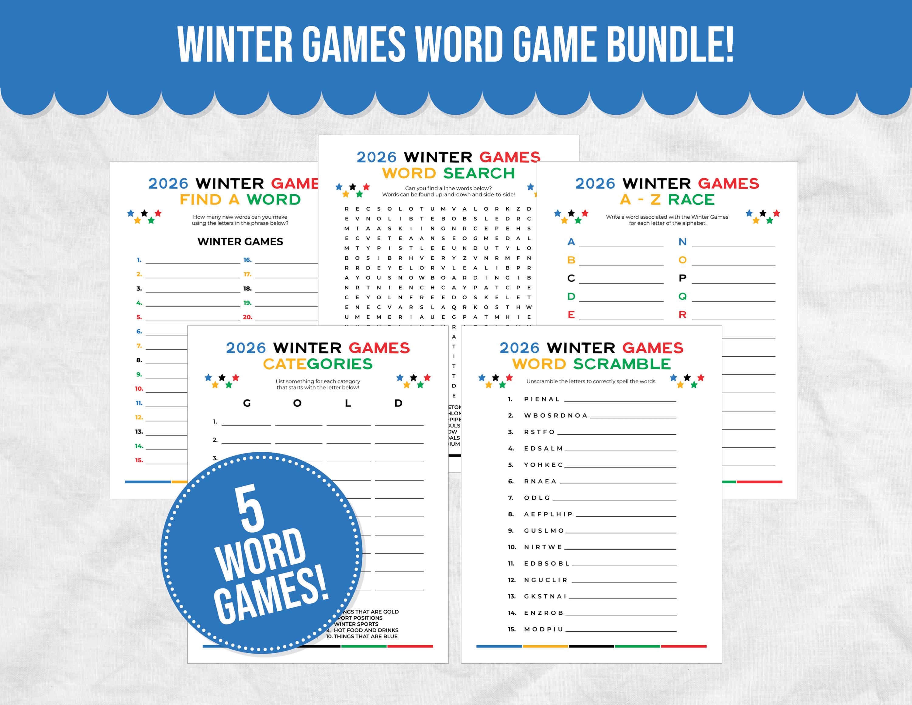 2026 Winter Games Word Search, Winter Word Games for Adults, Winter ...