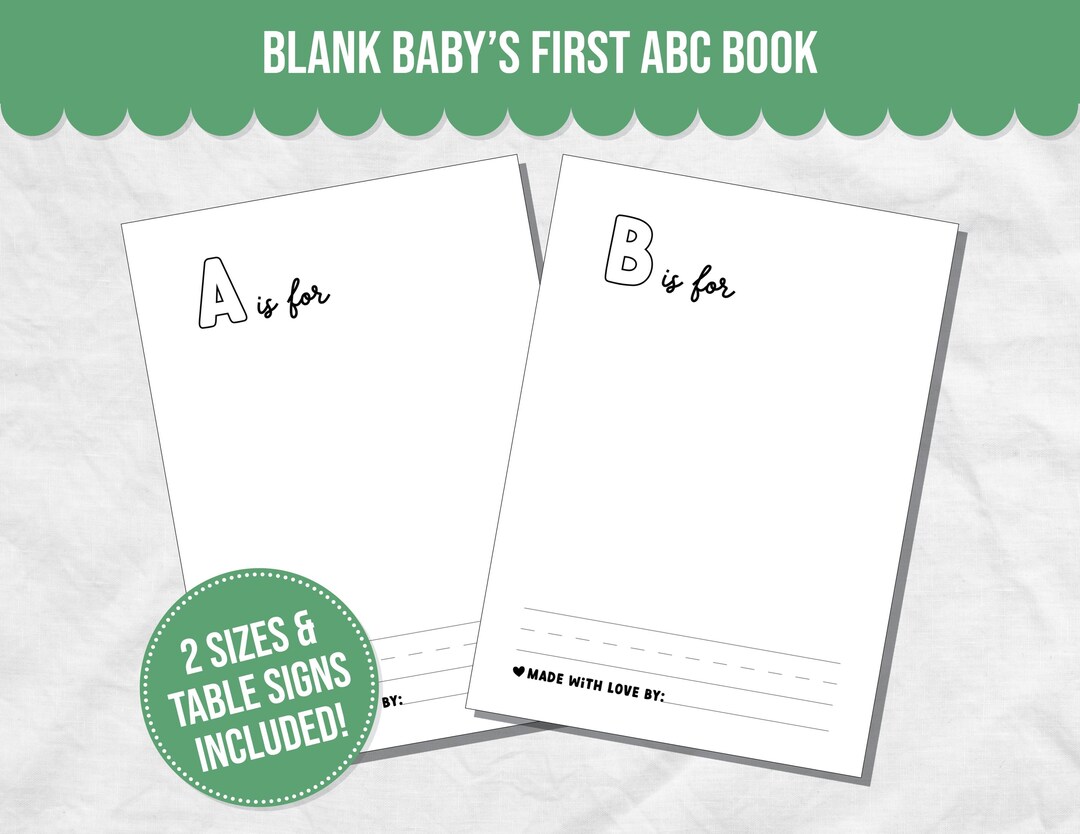 Blank Baby's First ABC Book for Baby Shower Activity, Baby's First ...