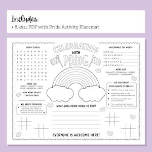 Pride Coloring Activity Placemat, Pride Activity for Kids, Classroom ...