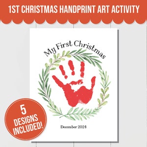 Christmas Handprint Art, Printable Handprint Activity for Baby's 1st ...