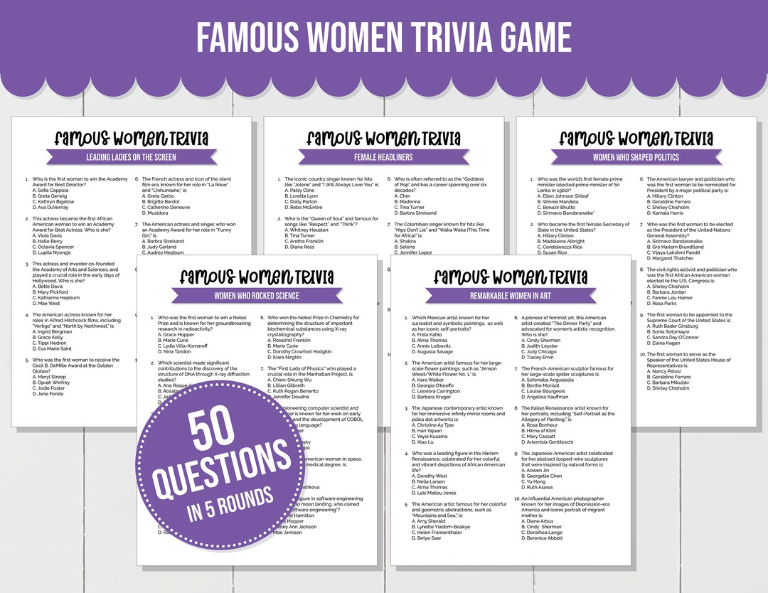 International Women's Day Trivia Game, Womens History Month Trivia ...