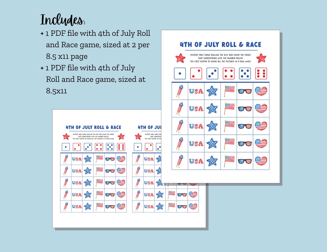 4th of July Roll & Race Game, Classroom Dice Game for Kids, Preschool ...