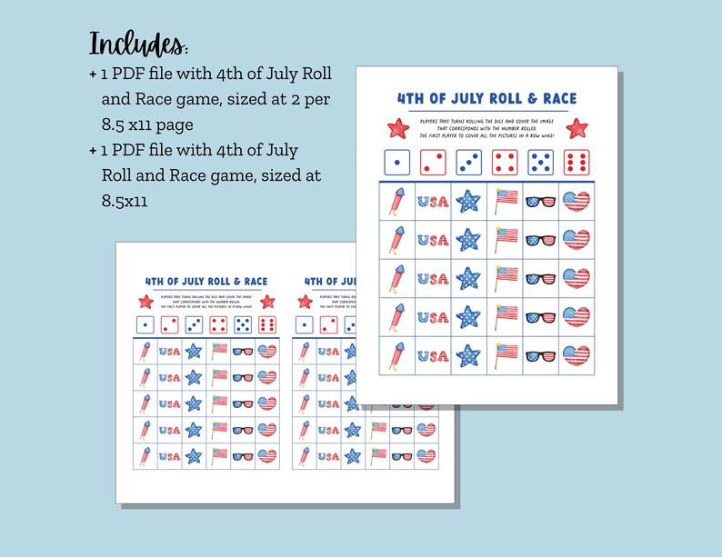 4th of July Roll & Race Game, Classroom Dice Game for Kids, Preschool ...