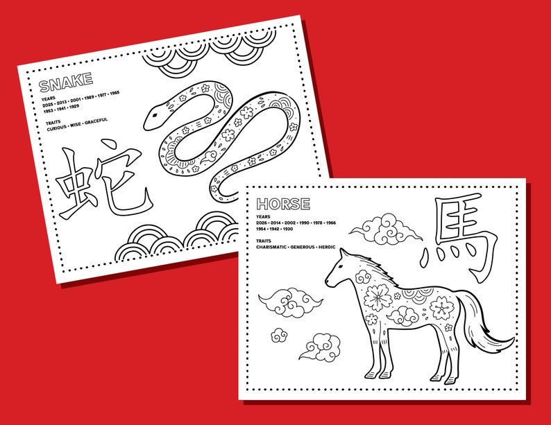 Chinese New Year Coloring Pages Chinese New Year Kids - Etsy