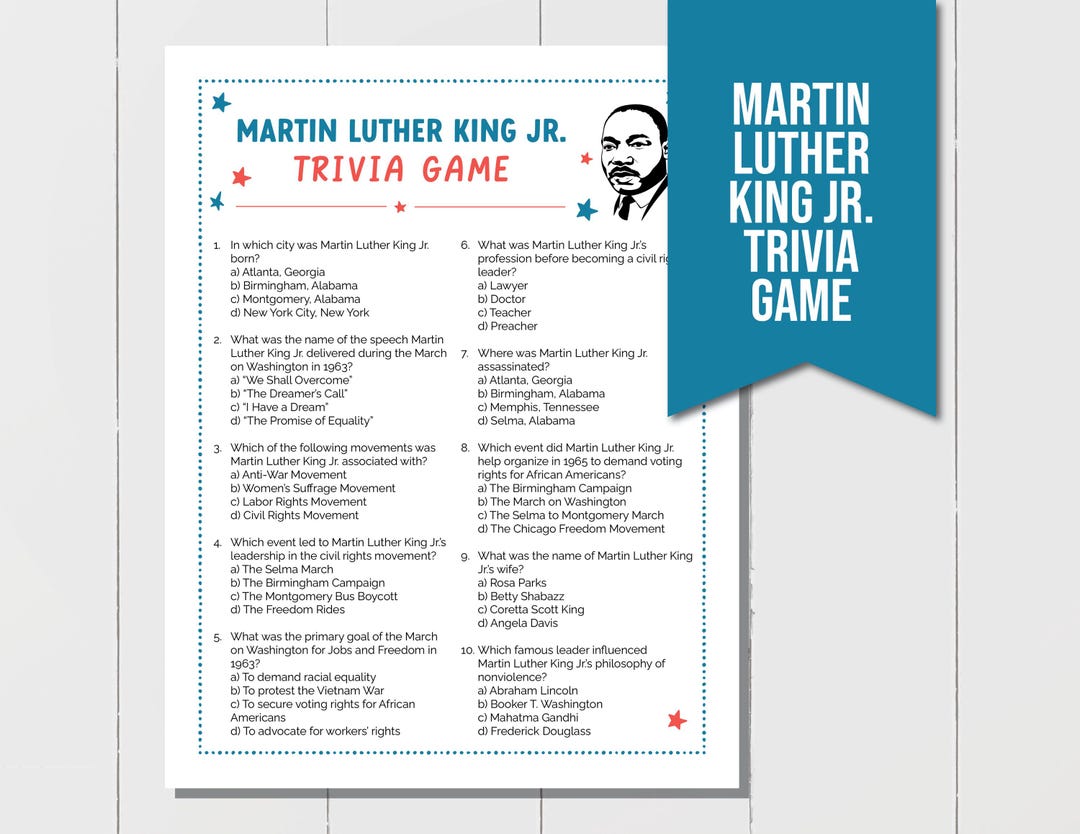 Martin Luther King Jr. Day Trivia Game, MLK Day Trivia for Classroom ...