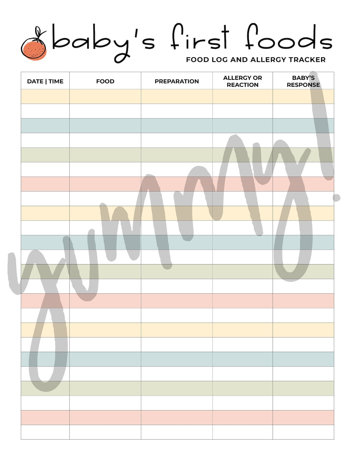 Baby Food Chart + Food Allergy Tracker, Perfect for Tracking Baby's ...