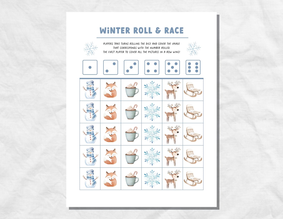 Winter Roll & Race Game, Kids Classroom Dice Game, Preschool Winter ...