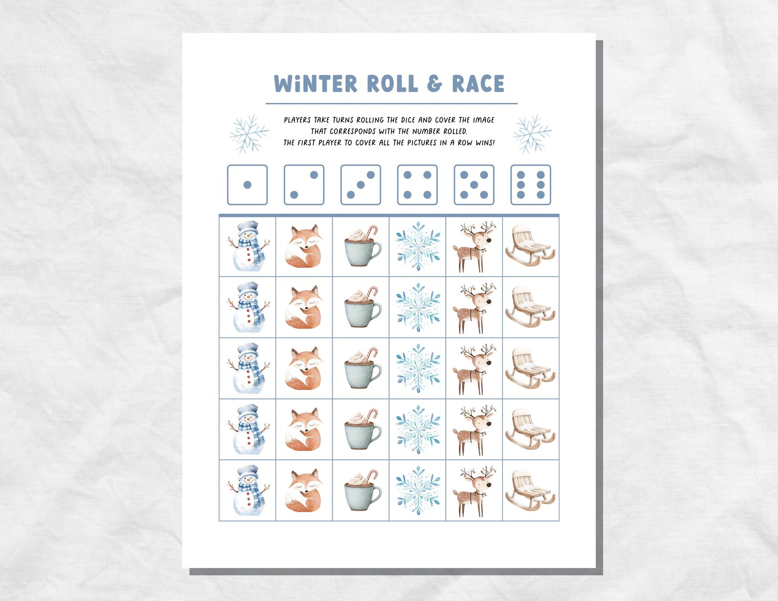 Winter Roll & Race Game, Kids Classroom Dice Game, Preschool Winter ...