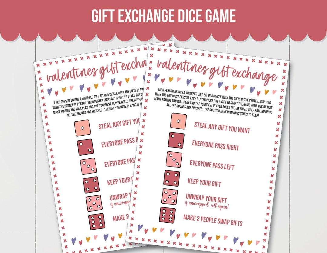 Valentines Day Gift Exchange Game, Valentines Roll the Dice Game, White ...