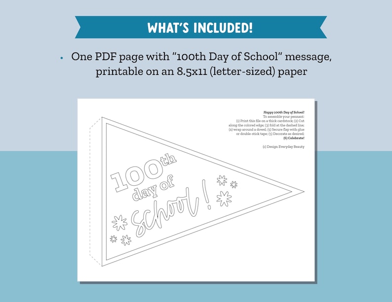 100th Day of School Pennant Flag Coloring Page Activity, Celebrate 100 ...