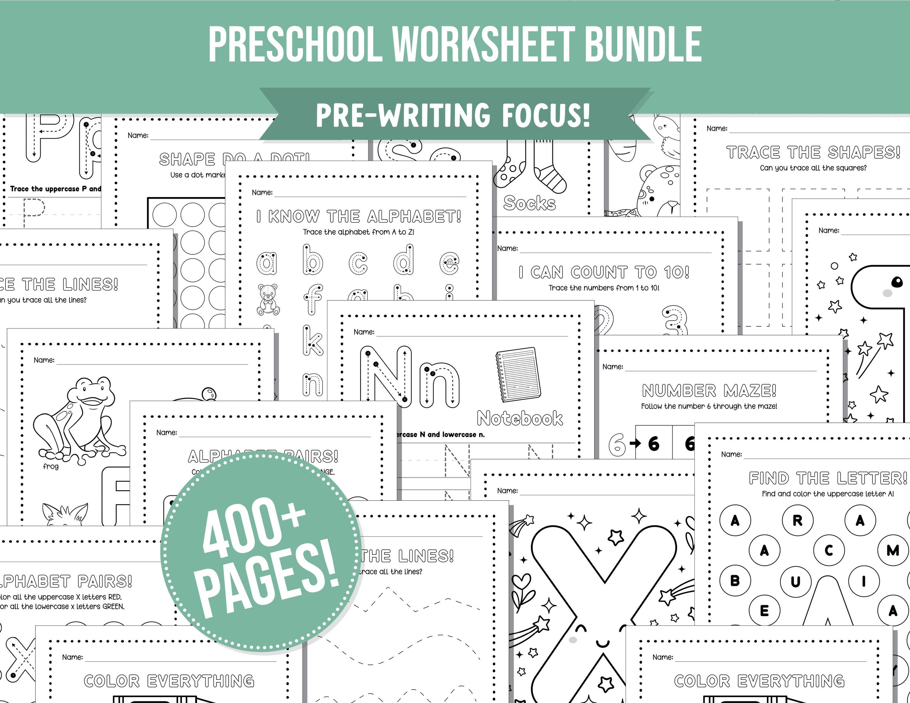 Preschool Learning Worksheets Bundle, Prewriting Worksheets to Learn ...