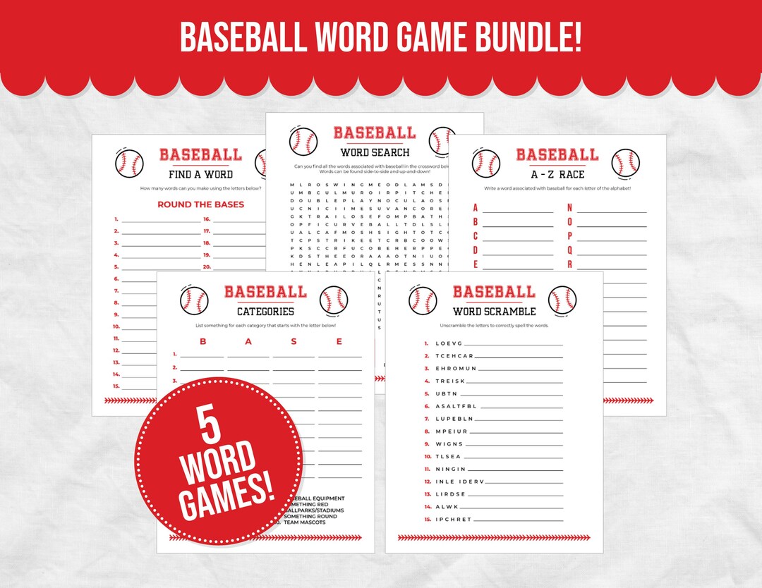Baseball Word Search, Baseball Word Games for Kids, Baseball Party ...