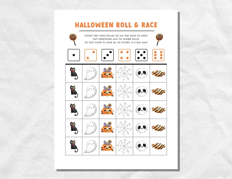 Halloween Roll & Race Game, Kids Classroom Dice Game, Preschool Fall ...