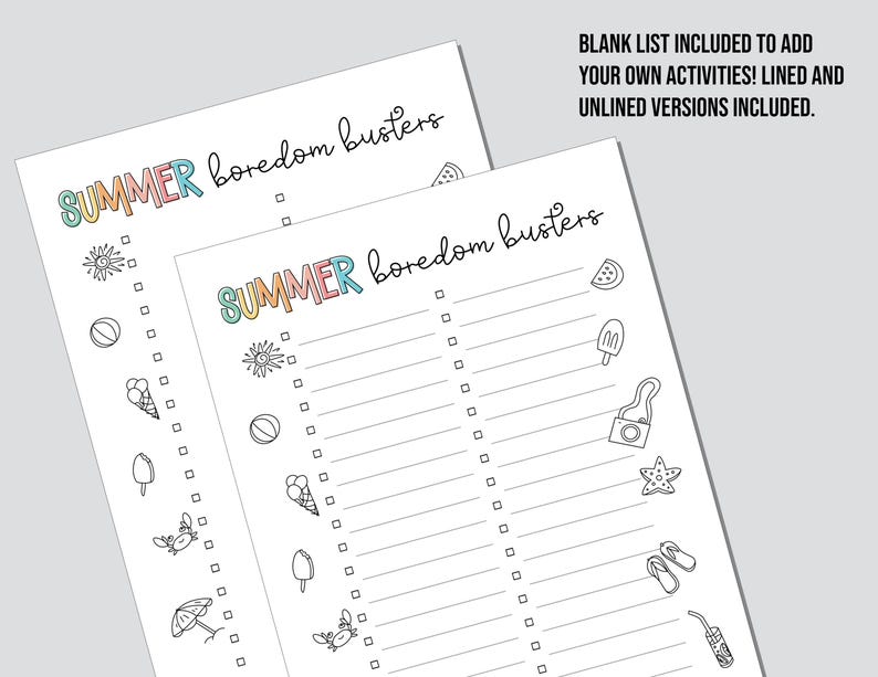 EDITABLE Summer Boredom Busters for Kids, I'm Bored Checklist Printable ...