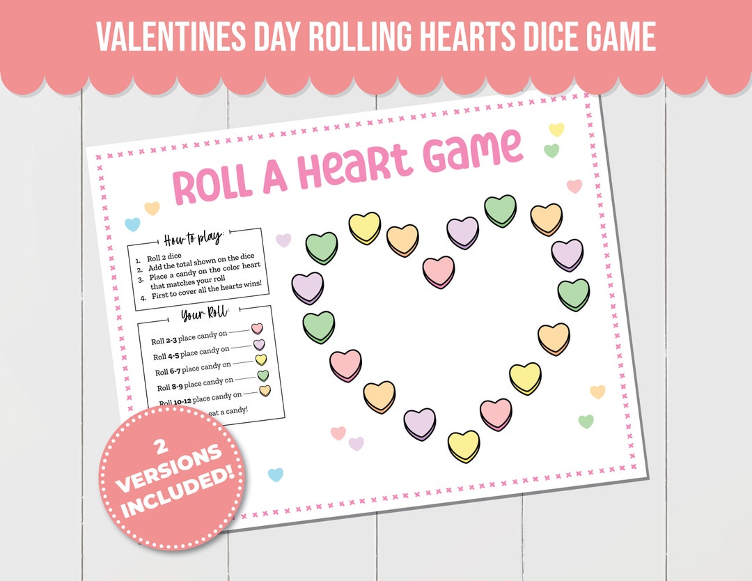 Roll a Heart Candy Dice Game, Fun Valentines Game for Kids, Kids ...