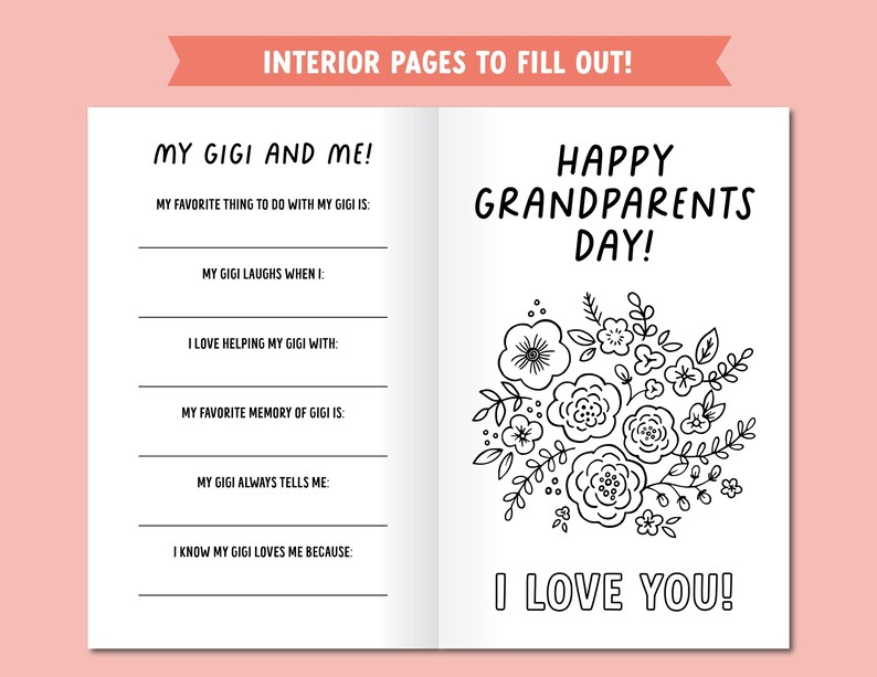 All About Gigi Printable Book for Grandparents Day, DIY Grandparents ...