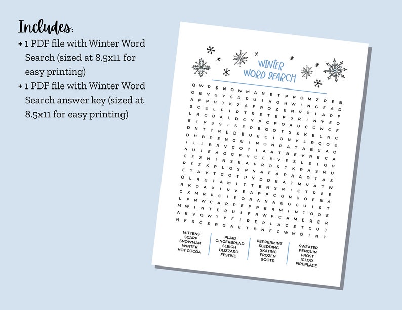 Winter Word Search Printable Winter Games Winter Word Games - Etsy