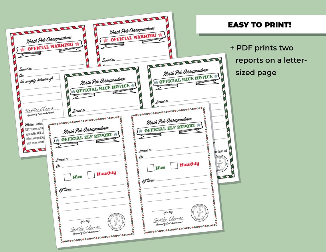 Elf Report Card for Your Holiday Elf Set Includes a Naughty - Etsy