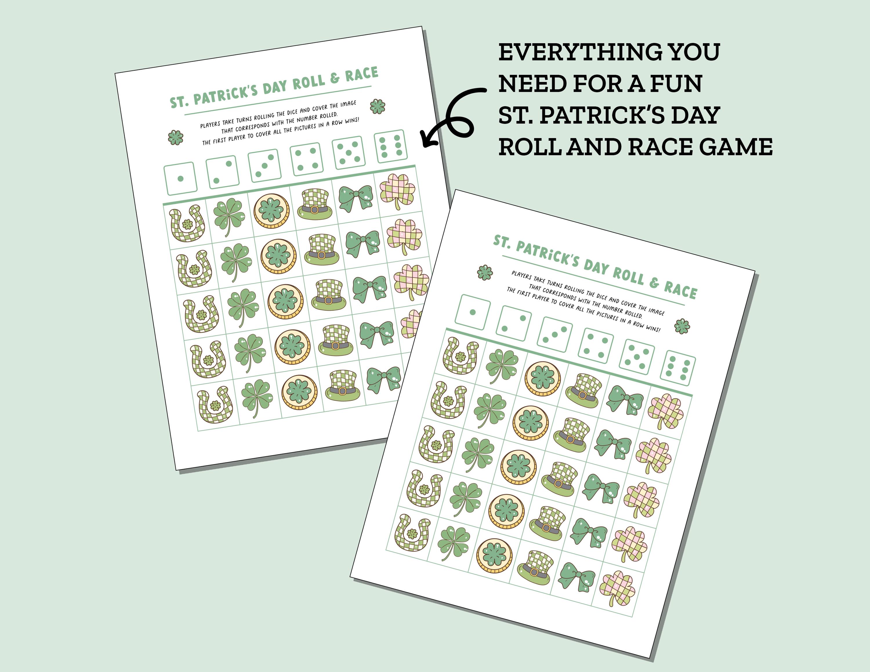 St Patricks Day Roll & Race Game, Classroom Party, Dice Game for Kids ...
