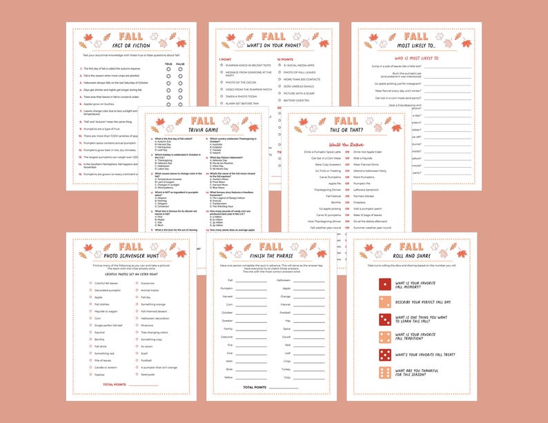 Fall Game Bundle, Fall Trivia Game, Printable Fall Game for Kids ...