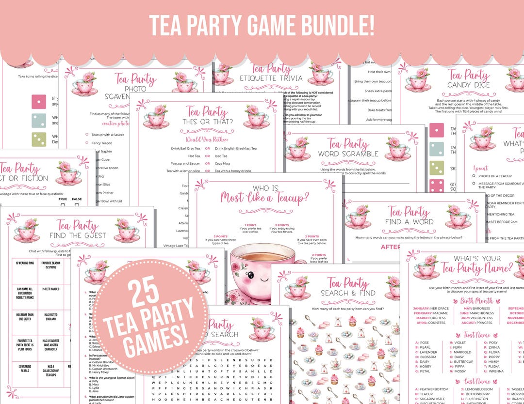 Tea Party Game Bundle With Tea Party Game Ideas, Birthday Tea Party ...
