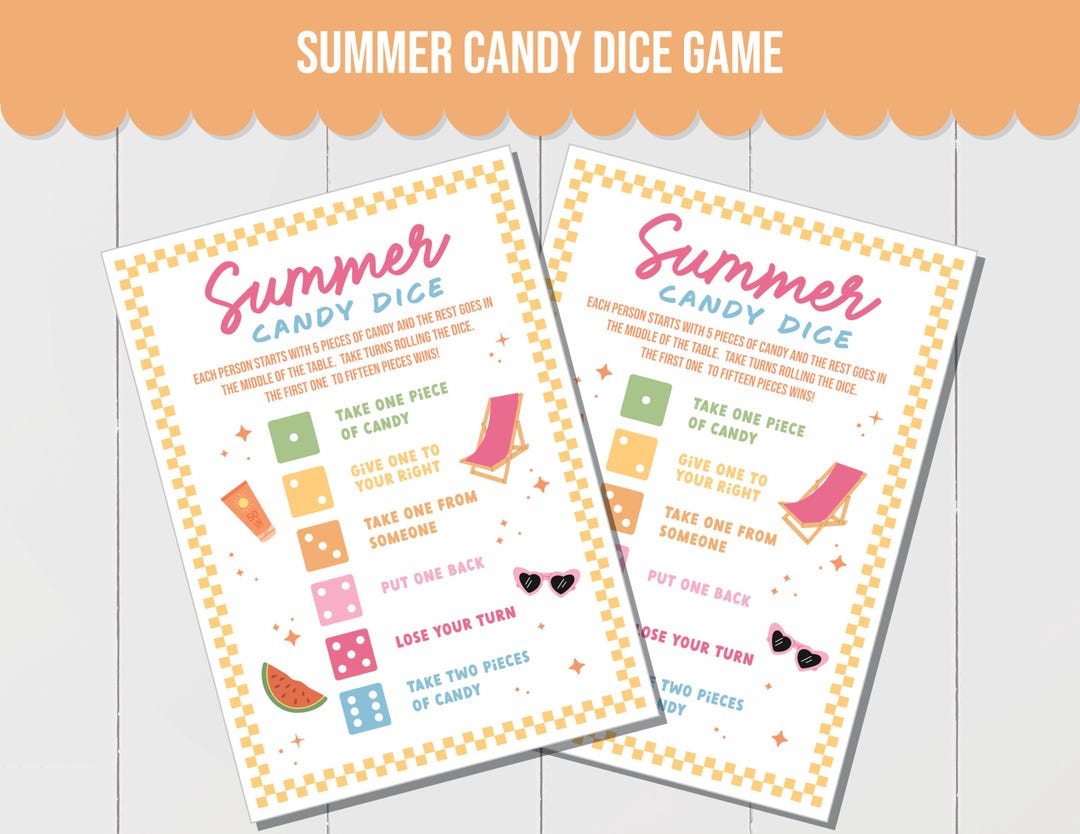 Summer Candy Dice Game, Fun Summer Game for Classroom Party, Summer ...