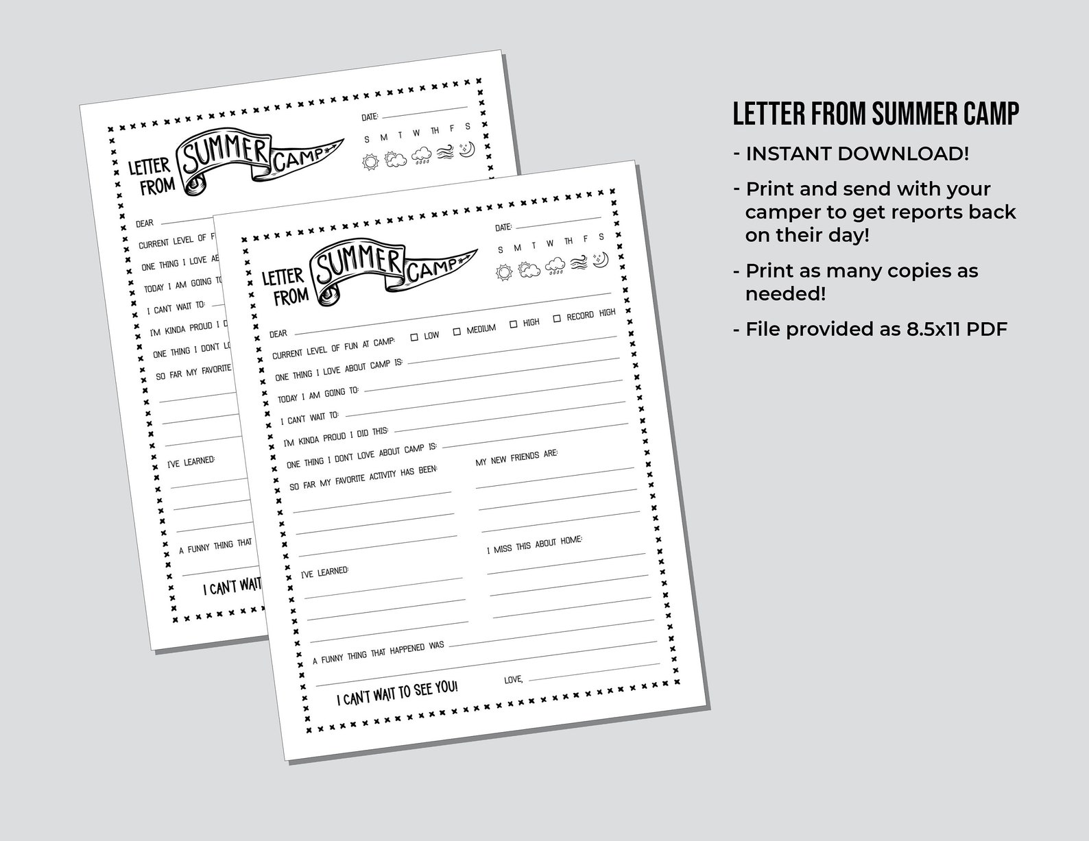 Printable Letter From Camp, Summer Camp Letter, Summer Camp Stationery ...