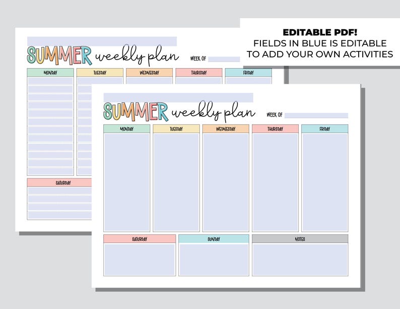 EDITABLE Summer 2026 Weekly Schedule for Kids Printable to Plan All ...