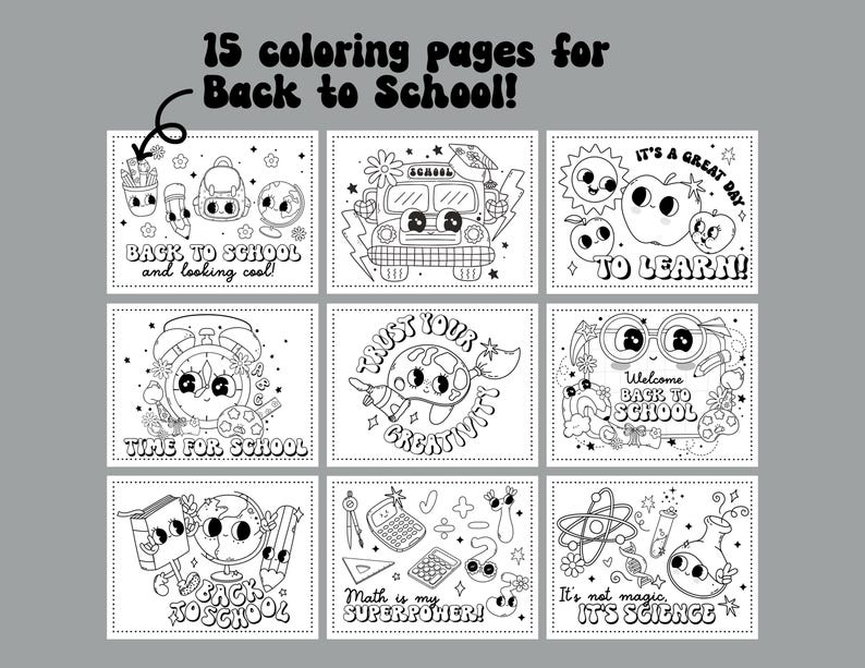 Groovy Back to School Coloring Pages for Kids - 15 Retro Coloring ...