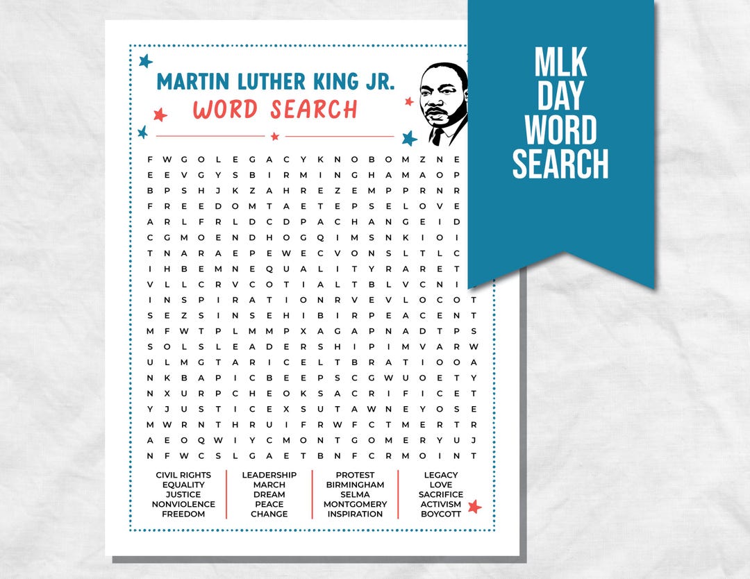MLK Day Word Search, Printable Black History Month Game, February Word ...