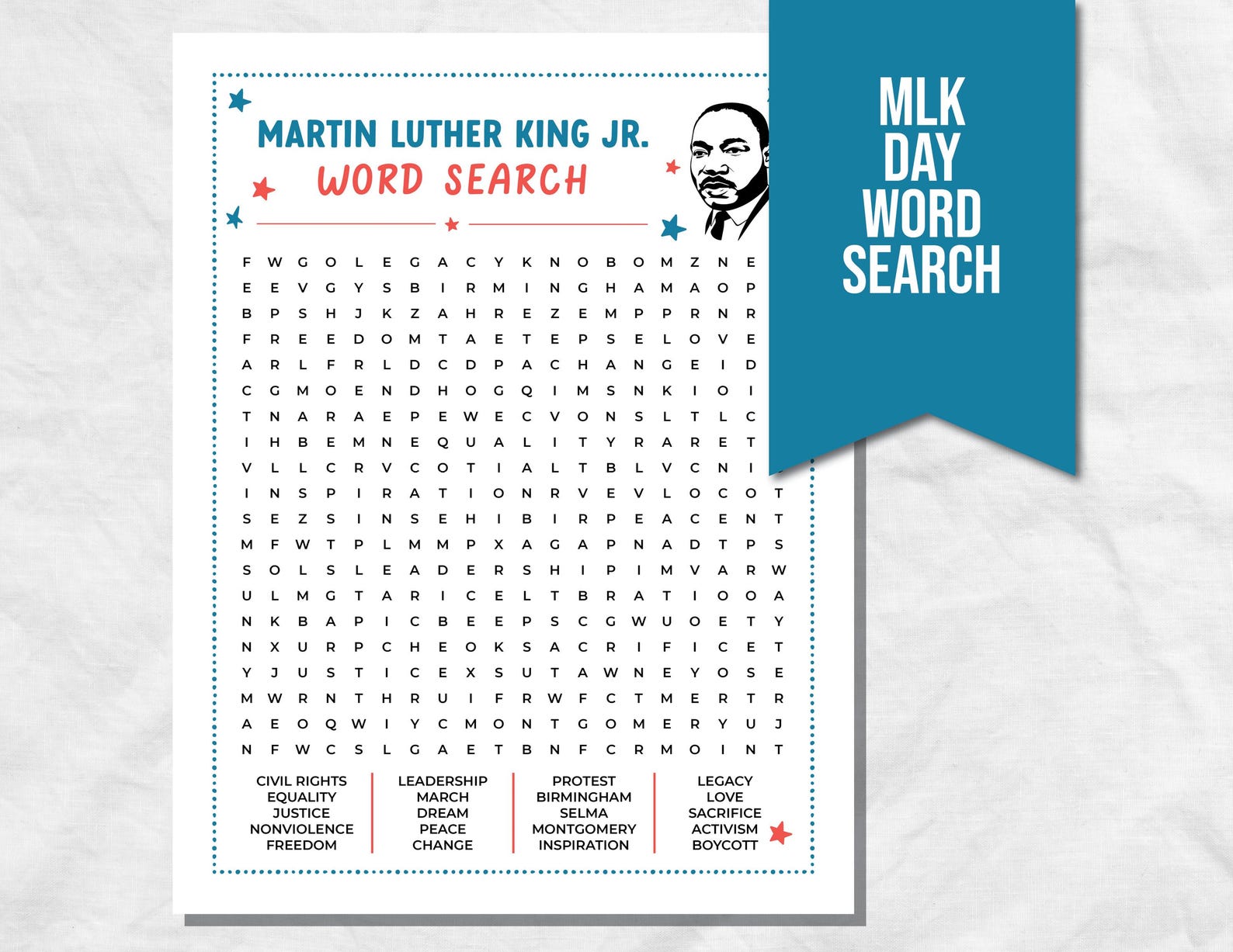 MLK Day Word Search, Printable Black History Month Game, February Word ...