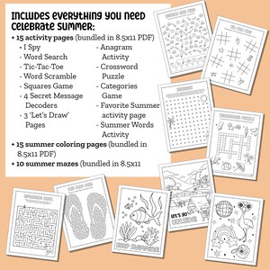 Summer Printable Activity Bundle With Coloring Pages, Word Search, Word ...